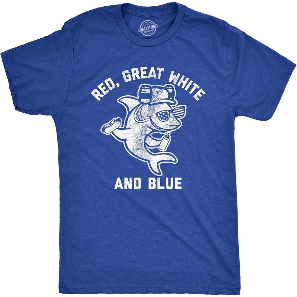 Mens Red Great White and Blue T Shirt Funny 4th of July Shark USA ...